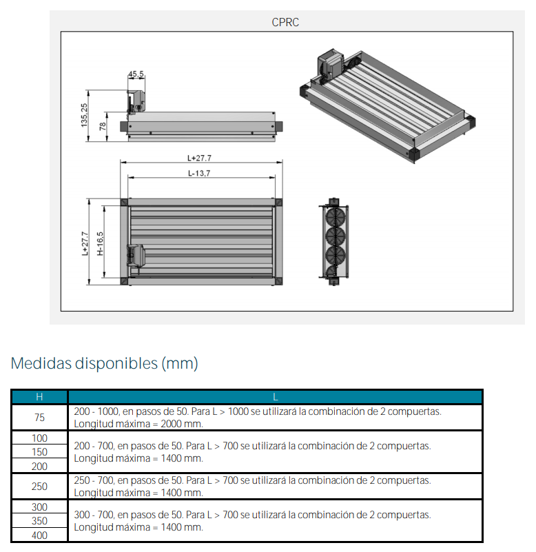 Rejilla Compuerta Motorizada Rectangular de Conducto (CPRC) Airzone